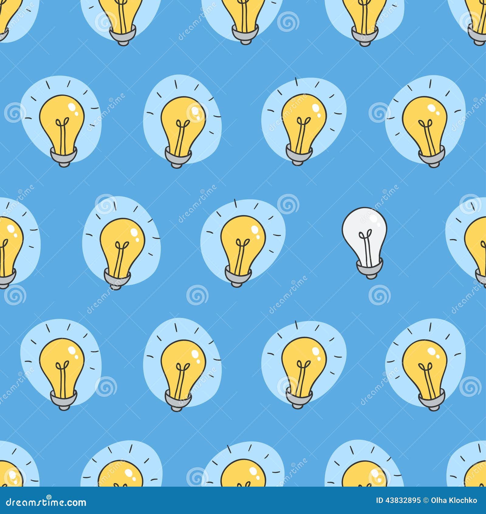 Hand Drawn Seamless Pattern of Light Bulbs. Idea Stock Vector ...