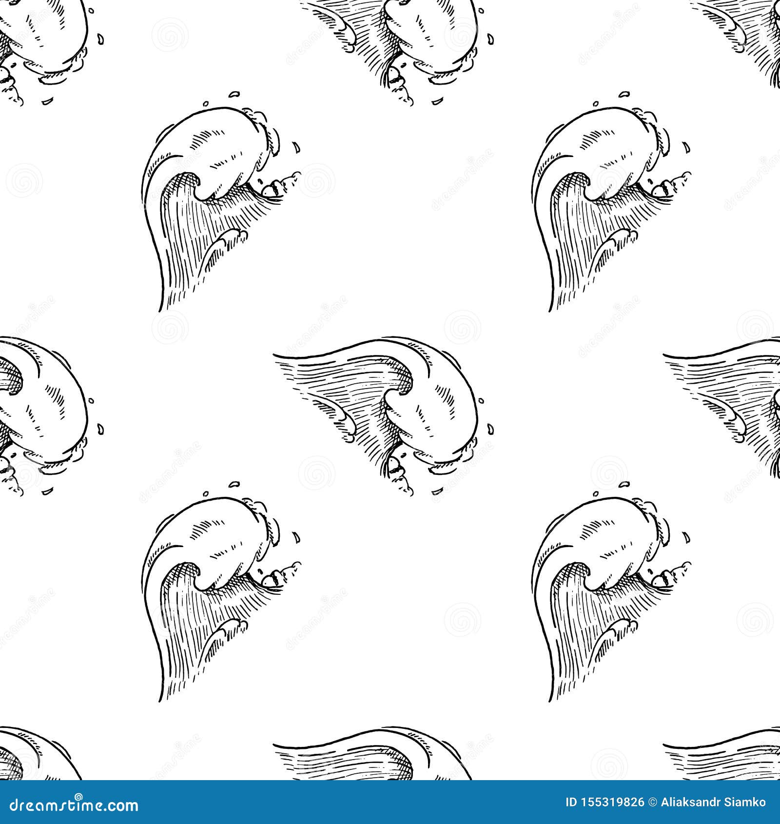 Hand Drawn Seamless Pattern Ocean Wave Doodle. Sketch Style Icon ...