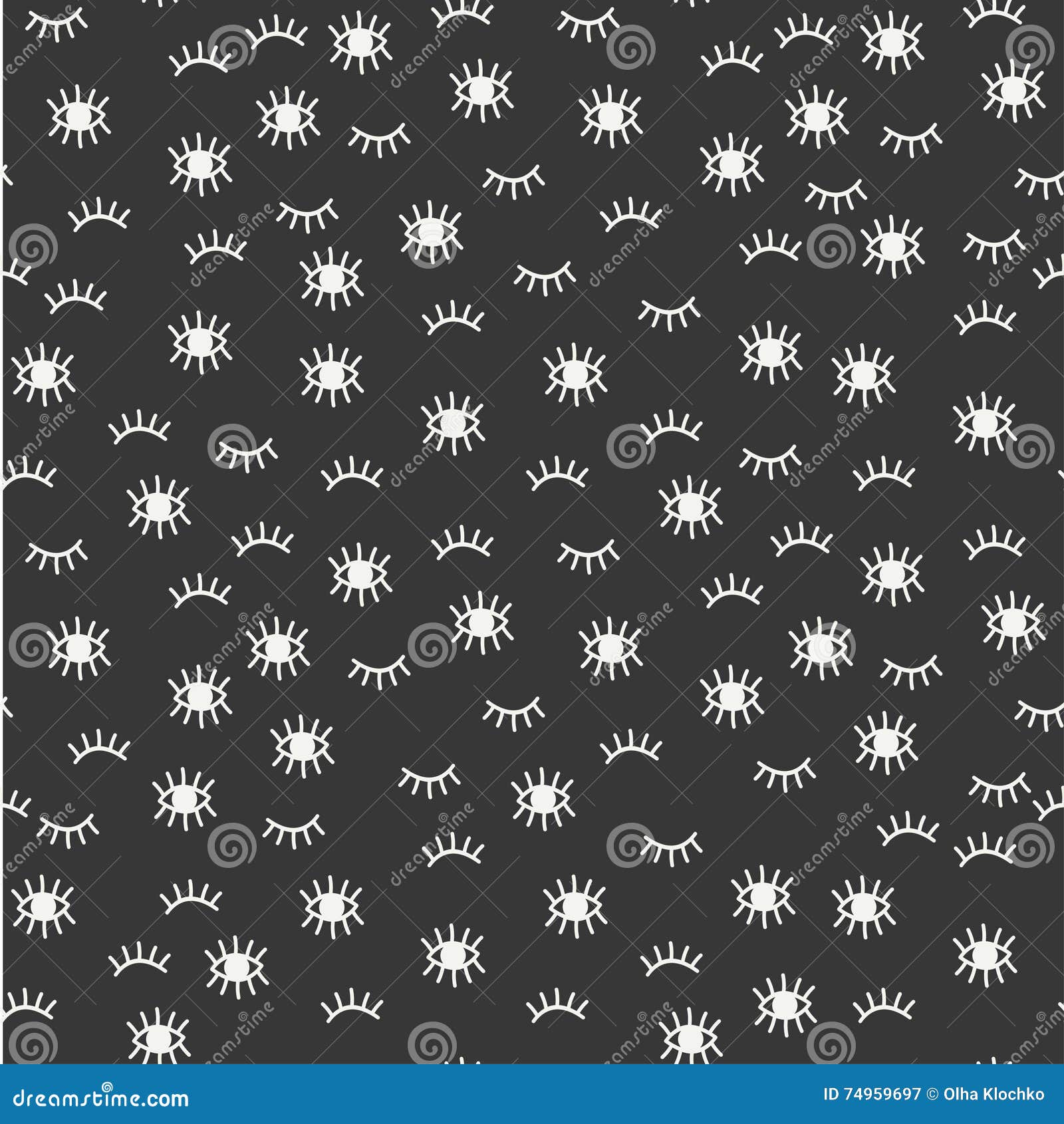 Hand Drawn Seamless Pattern with Open and Close Eyes. Wrapping Paper ...