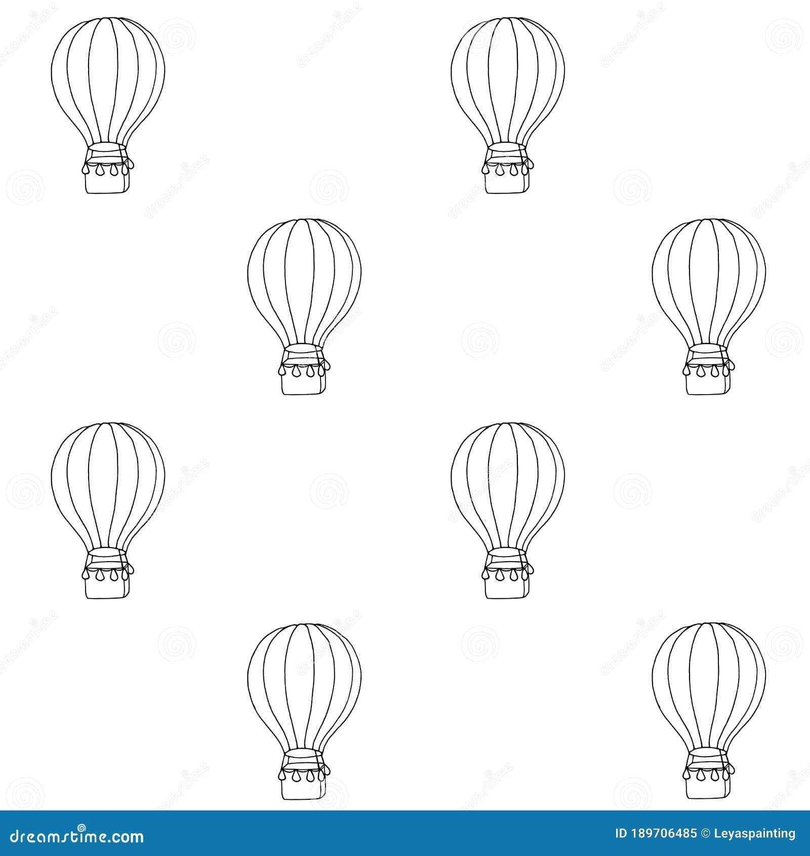 Hand Drawn Seamless Pattern with Outline Balloons on White Background ...