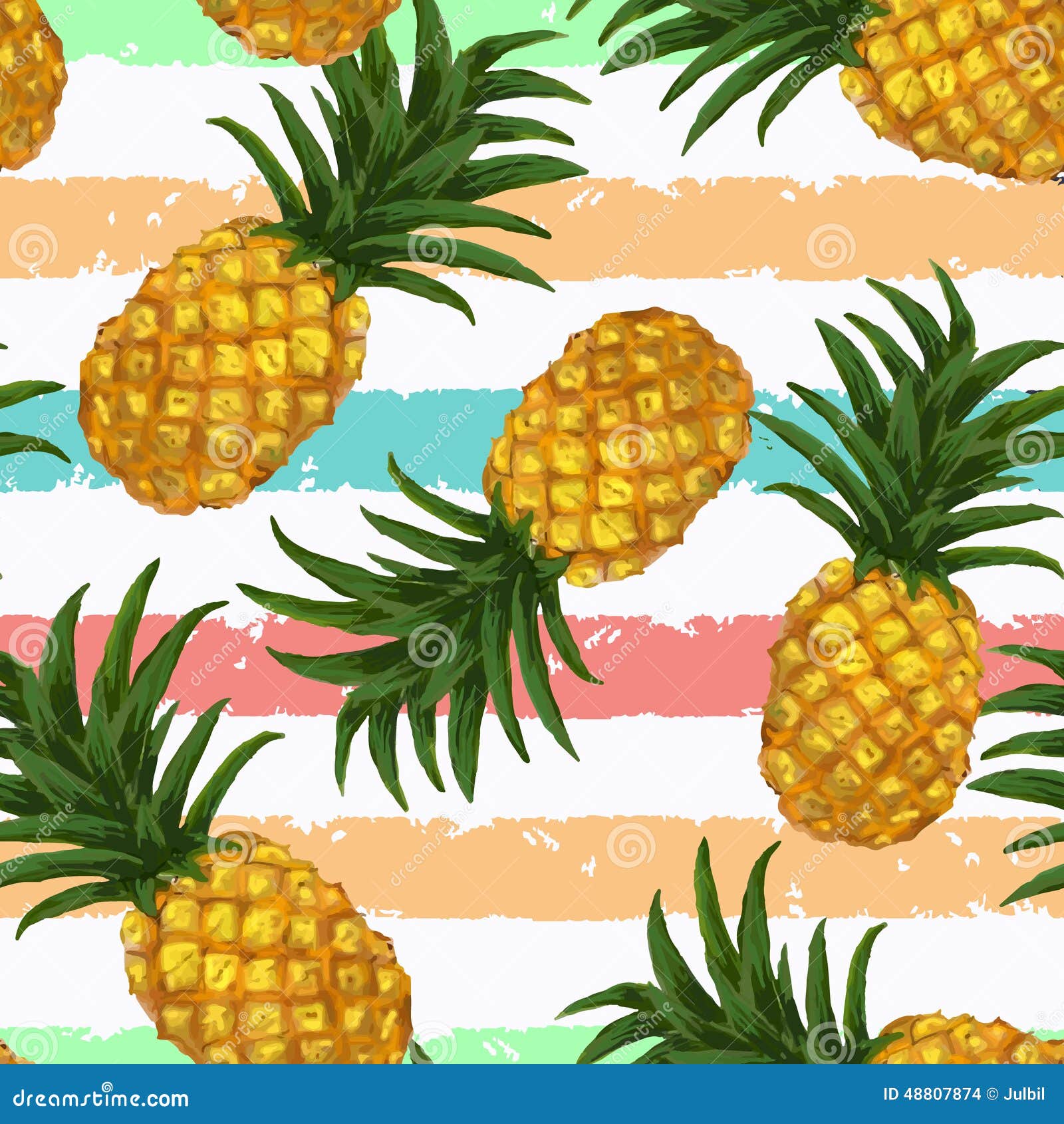 Hand Drawn Seamless Pattern with Pineapple in Stock Vector ...