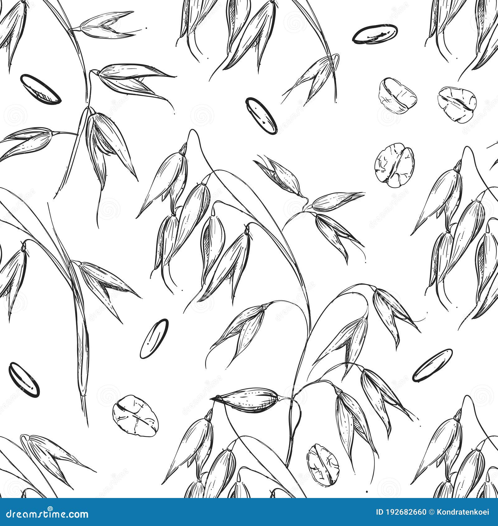 Hand Drawn Seamless Pattern of Plant Oats, Grain. Illustration on White ...