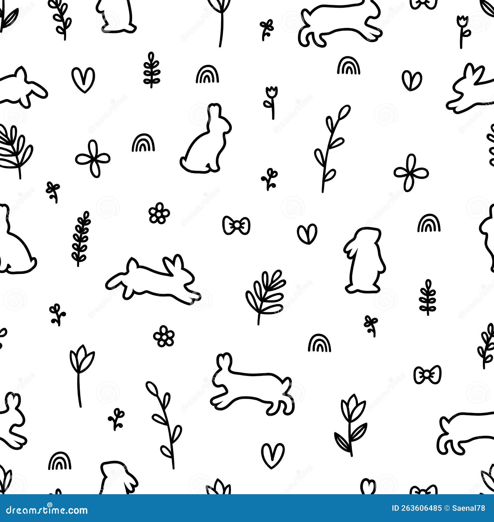 Hand Drawn Seamless Pattern with Rabbits Silhouettes. Hare, Bunny ...