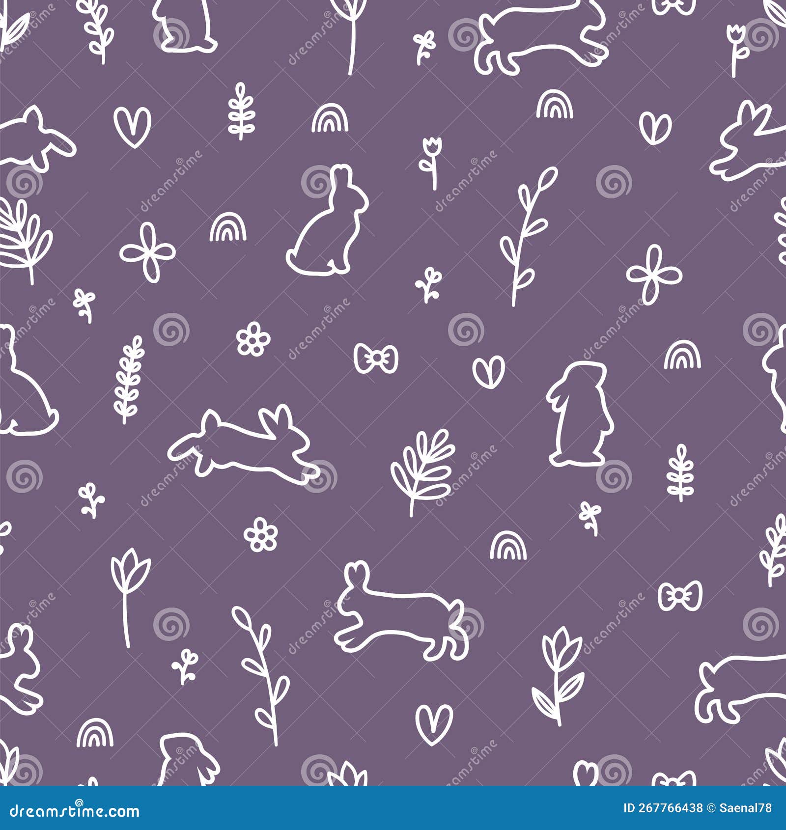 Hand Drawn Seamless Pattern with Rabbits Silhouettes. Hare, Bunny ...