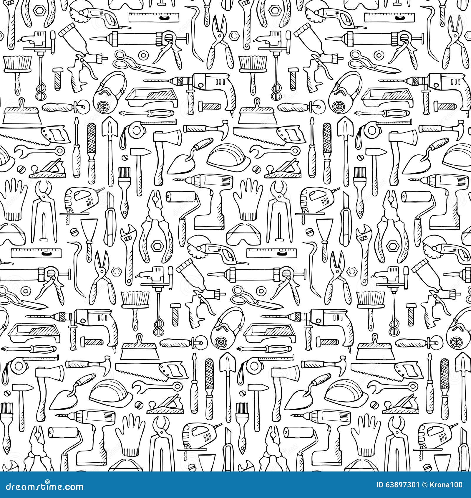 Hand Drawn Seamless Pattern with Repair Tools Stock Vector ...