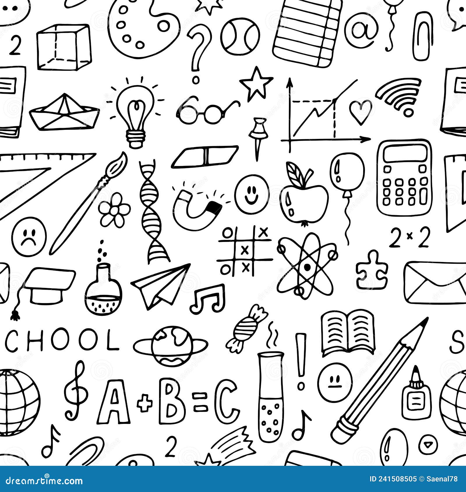Hand Drawn Seamless Pattern with School Objects and Symbols. Back To ...