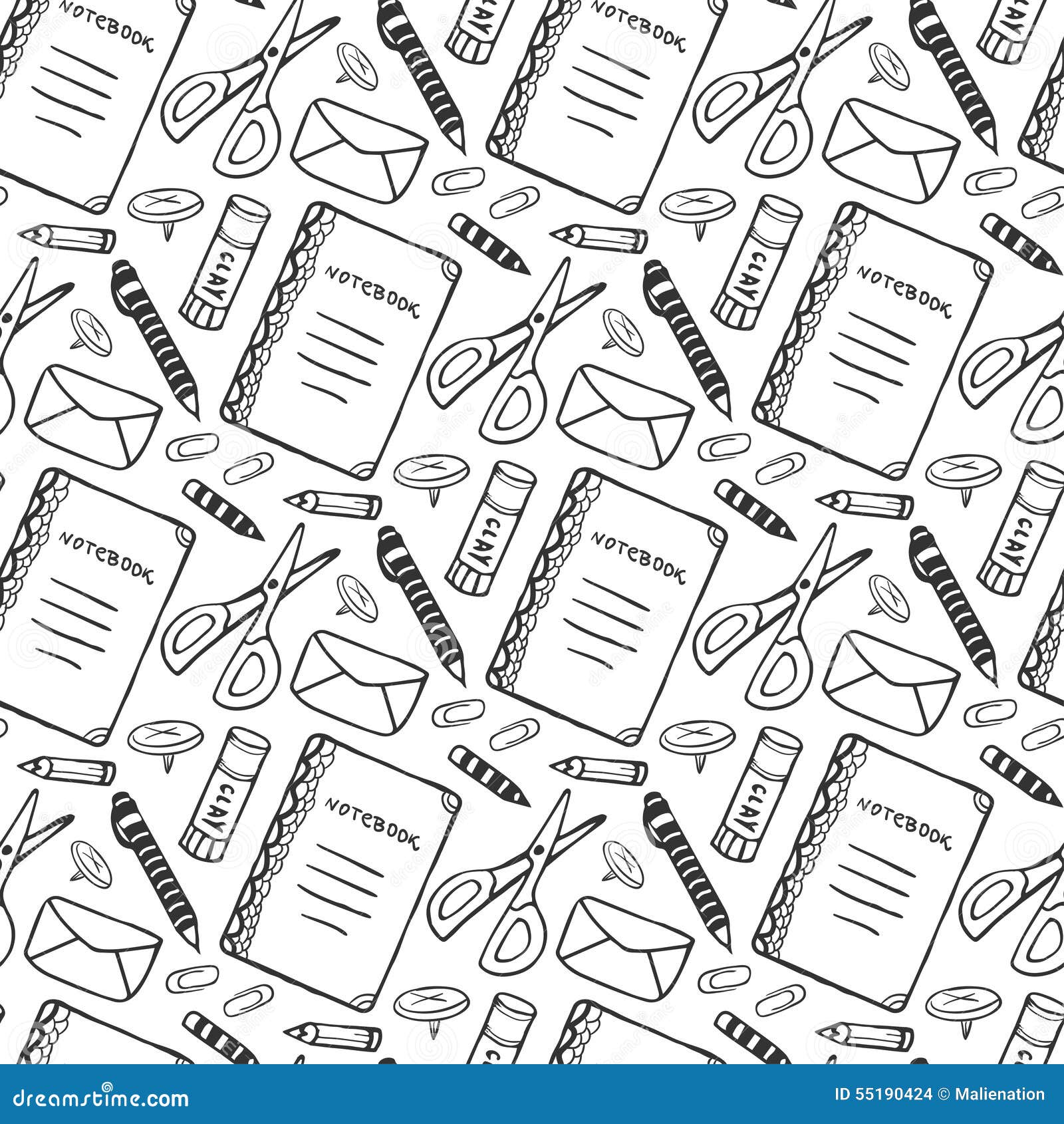 Hand Drawn Seamless Pattern with School Stationery Tools. Vector Black ...