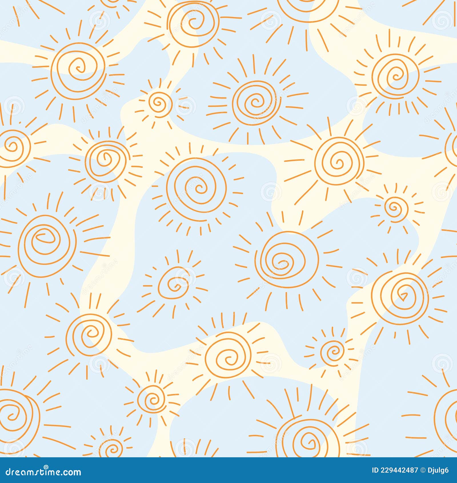 Hand Drawn Seamless Pattern. Simple Pattern with Sun. Handdrawn Spiral ...