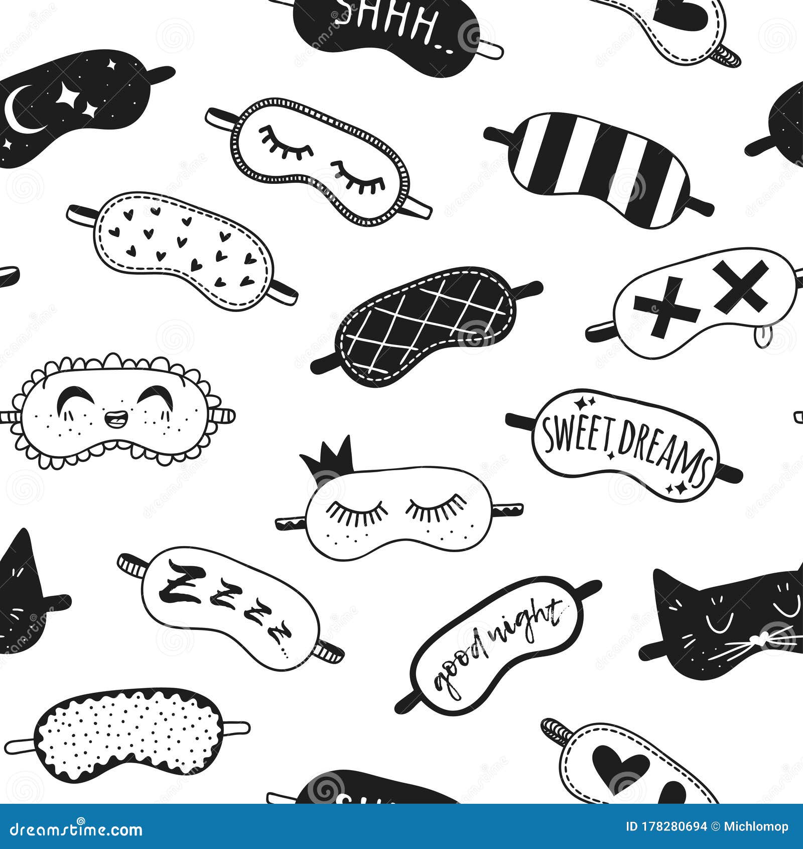 Hand Drawn Seamless Pattern about Sleep Routines.Vector Cozy ...