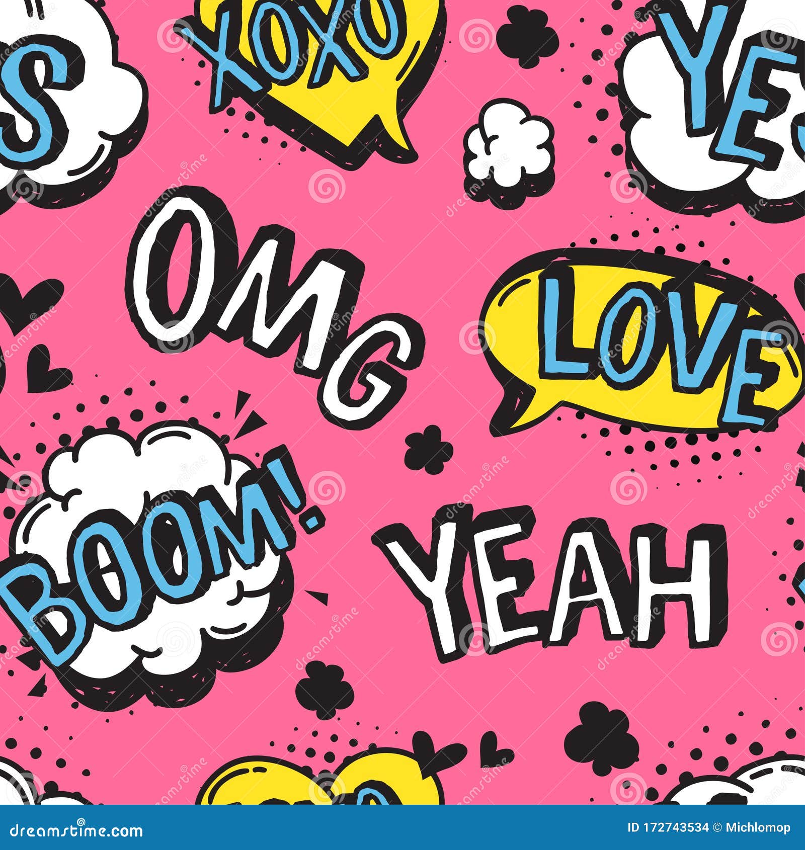 Hand Drawn Seamless Pattern with Speech Bubbles for Text. Vector Pop ...