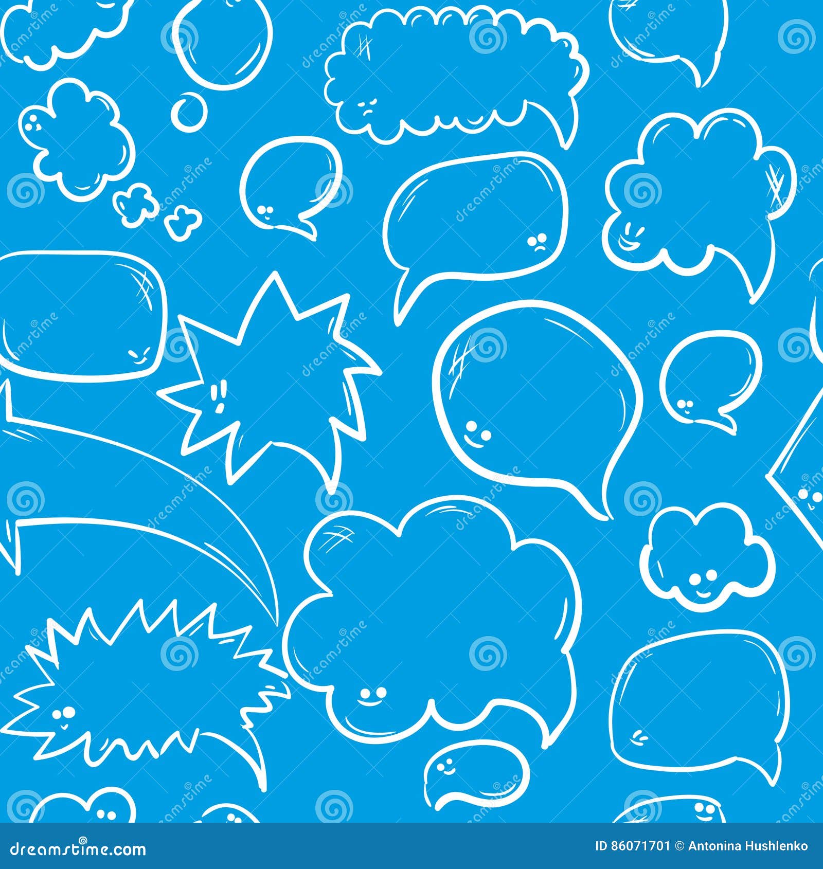 Hand Drawn Seamless Pattern with Speech or Thought Bubbles. Vector ...