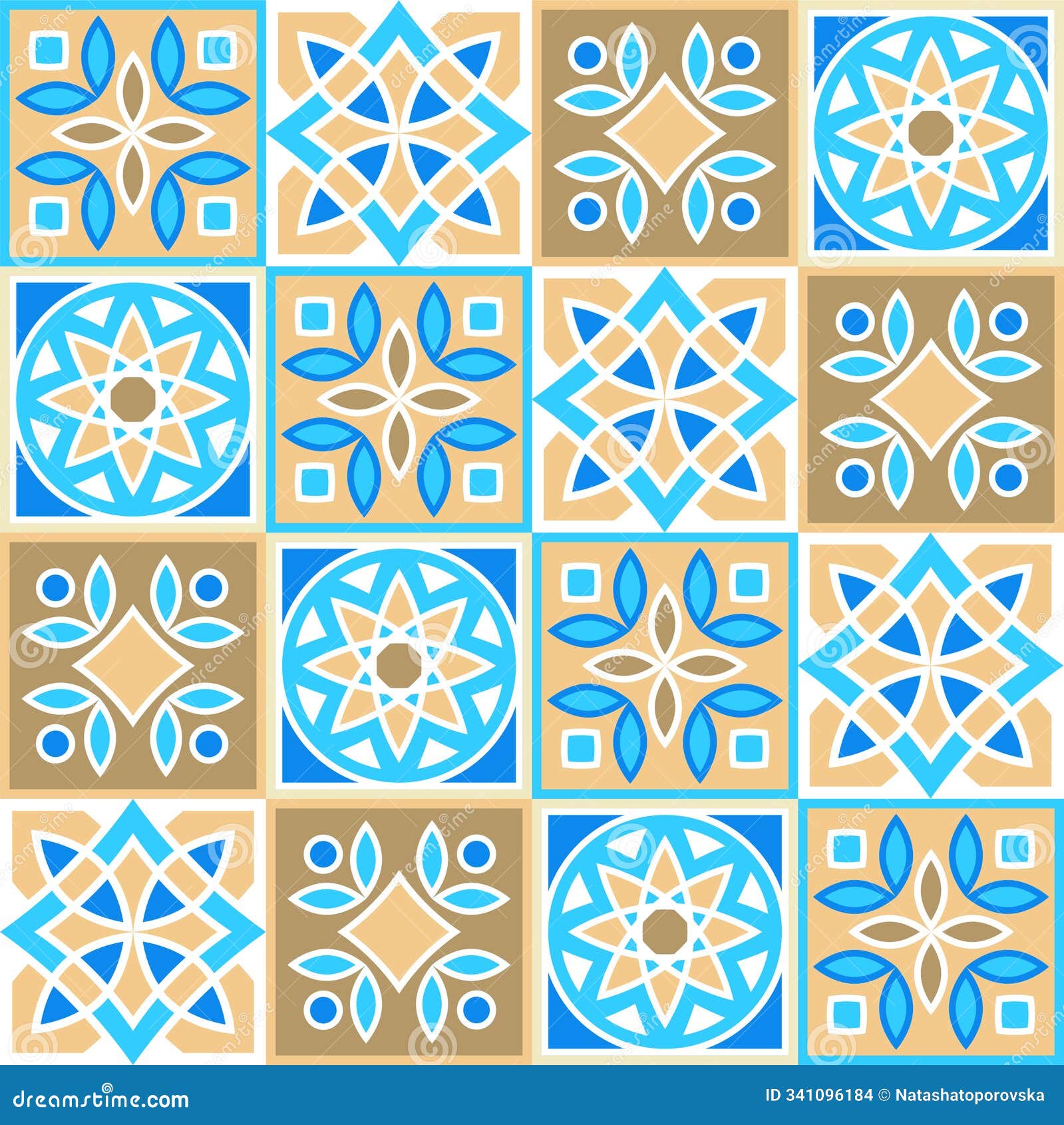 Hand Drawn Seamless Pattern of Square Ceramic Tile. Ornate Patchwork Pattern Design. Typical ...