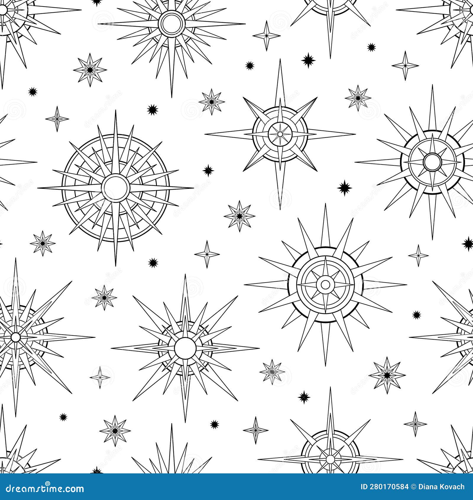 Hand Drawn Seamless Pattern of Sun and Stars. Mystical Celestial ...