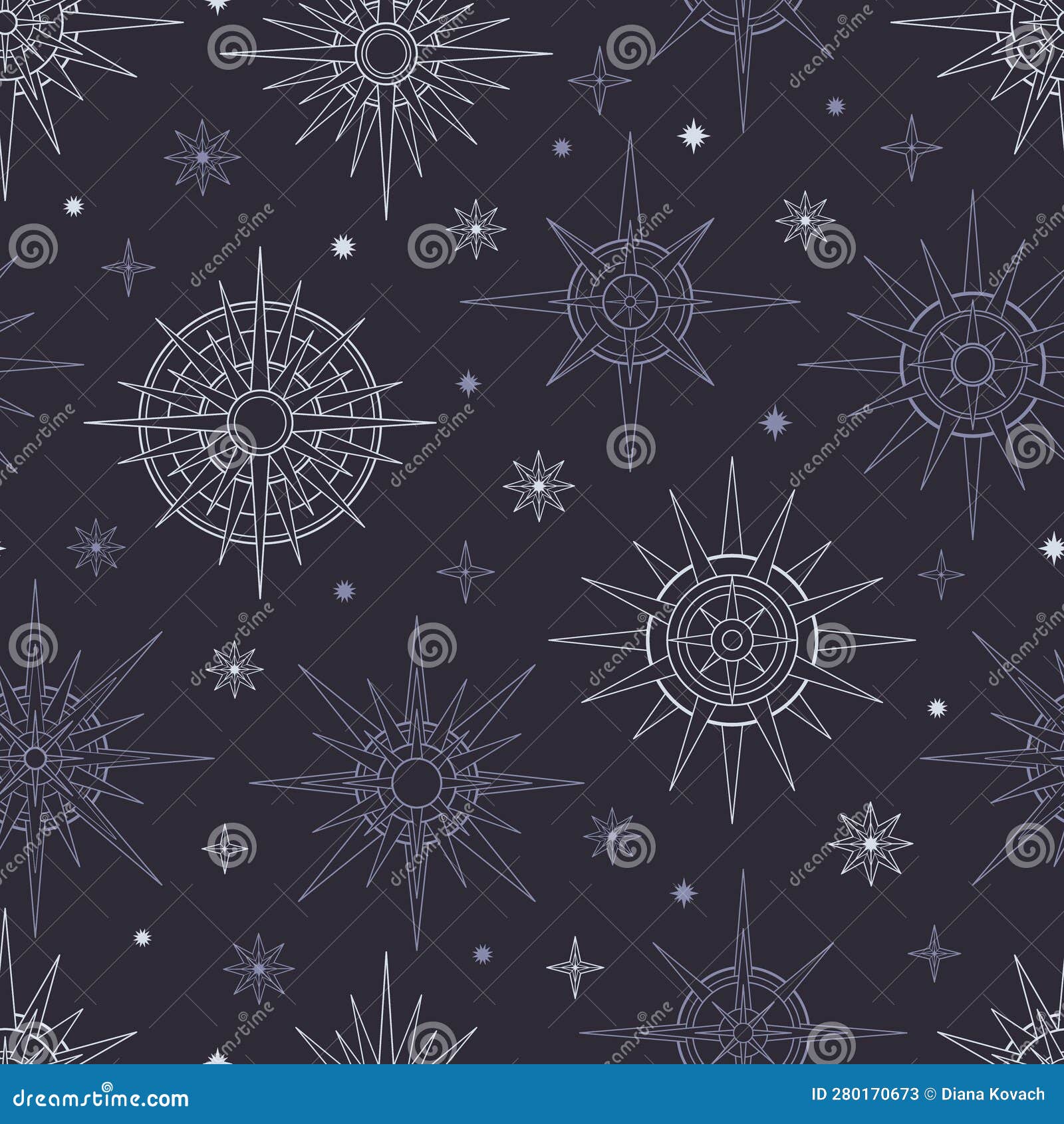 Hand Drawn Seamless Pattern of Sun and Stars. Mystical Celestial ...