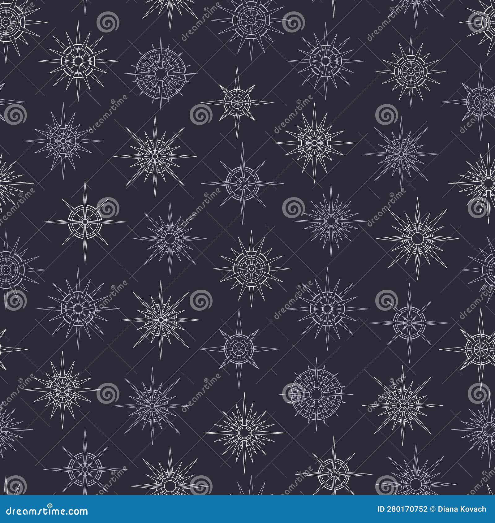 Hand Drawn Seamless Pattern of Sun and Stars. Mystical Celestial ...