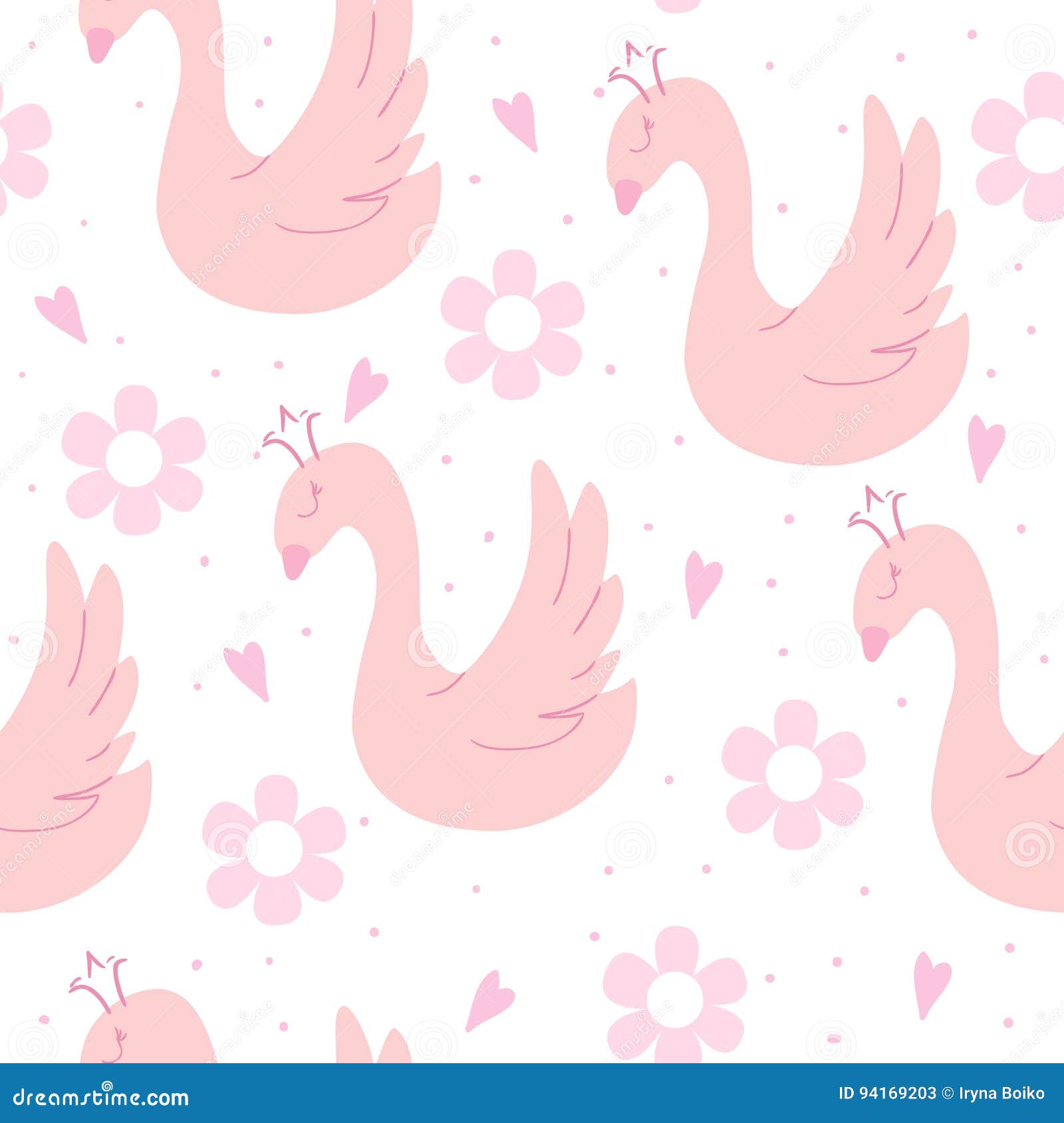 Hand Drawn Seamless Pattern with Swan. Vector Illustration Stock Vector ...