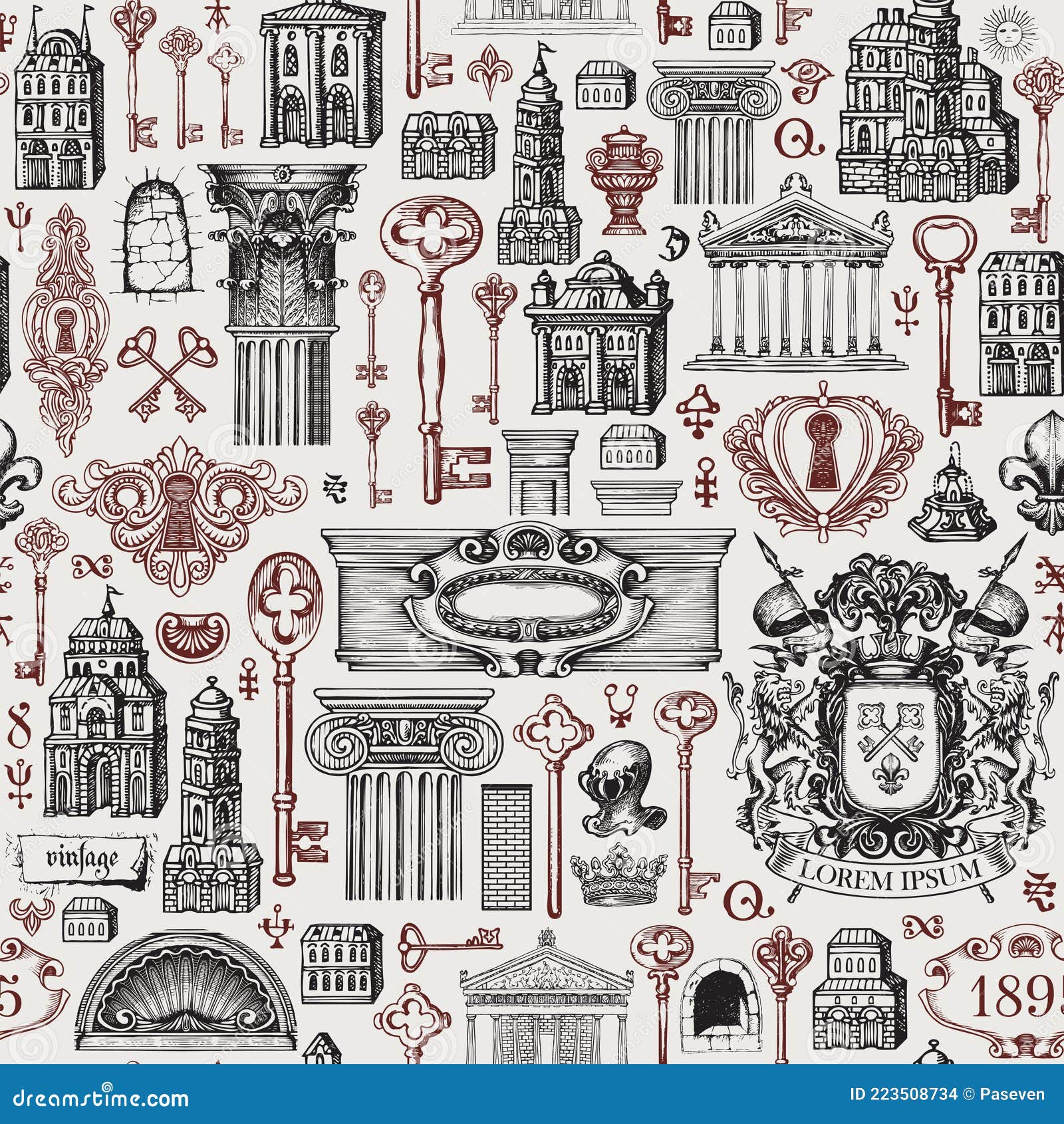 Seamless Pattern on the Theme of Old Architecture Stock Vector ...