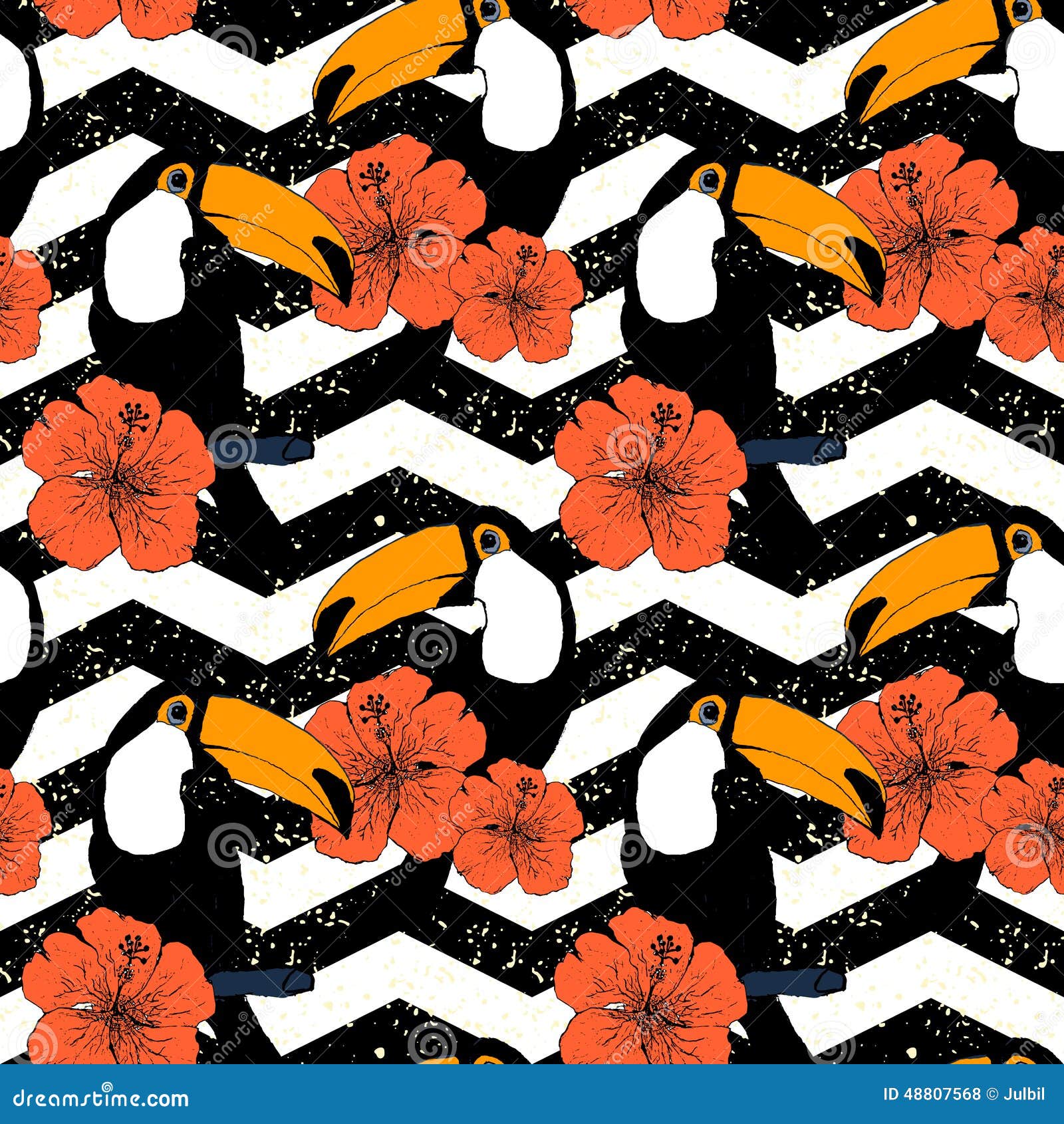 Hand Drawn Seamless Pattern with Toucans in Vector Stock Vector ...