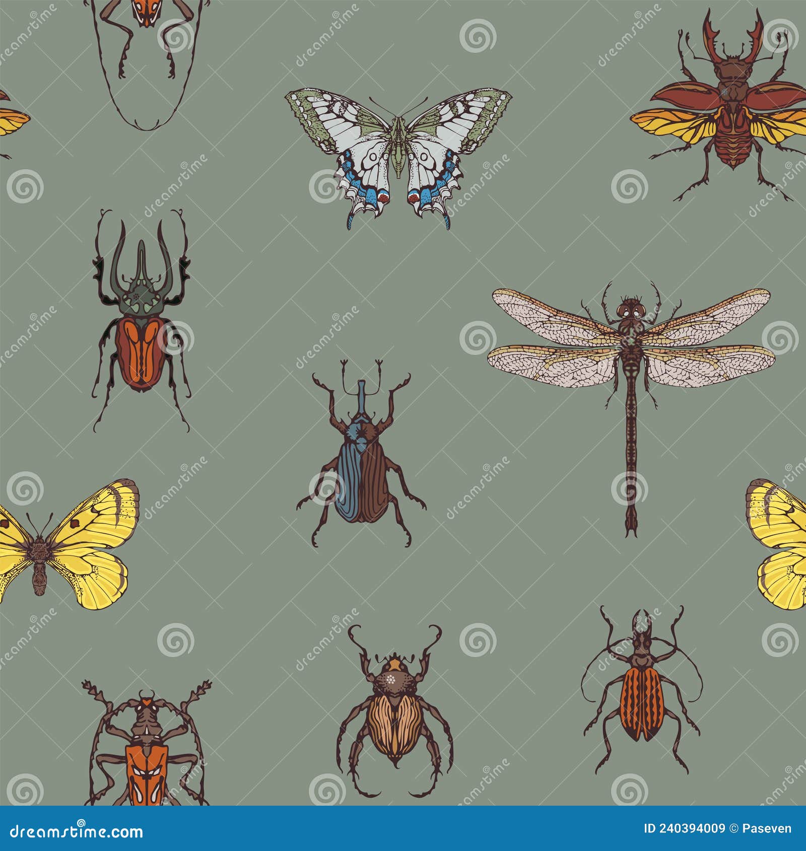 Hand Drawn Seamless Pattern with Various Insects Stock Vector ...