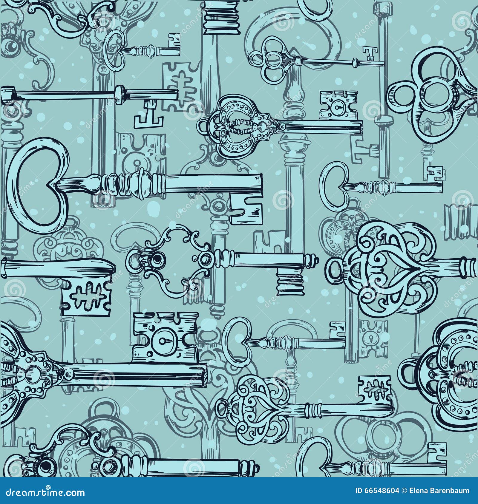 Hand-drawn Seamless Pattern of Various Vintage Keys. Stock Vector ...