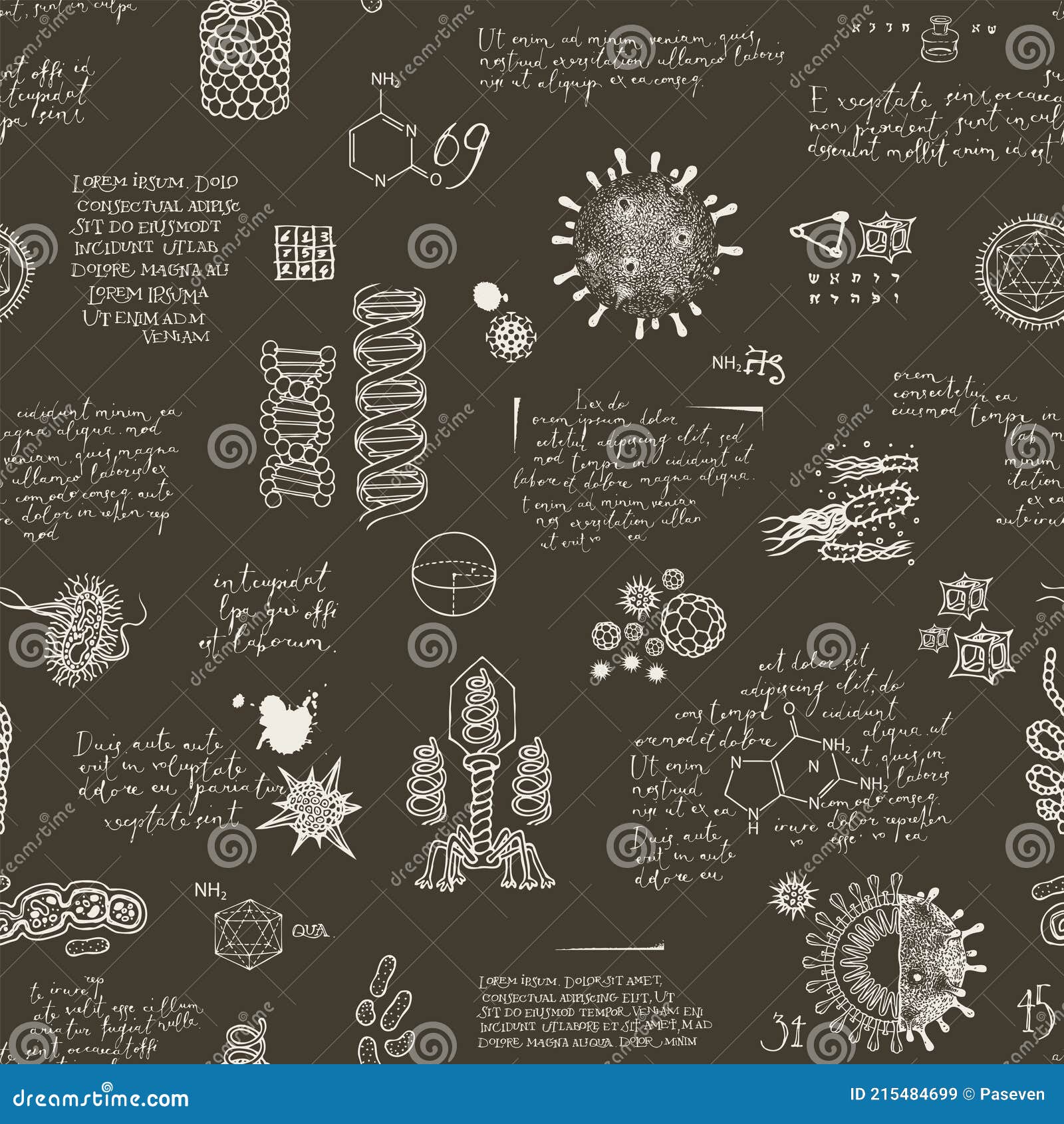 Hand Drawn Seamless Pattern on a Virus Theme Stock Vector ...