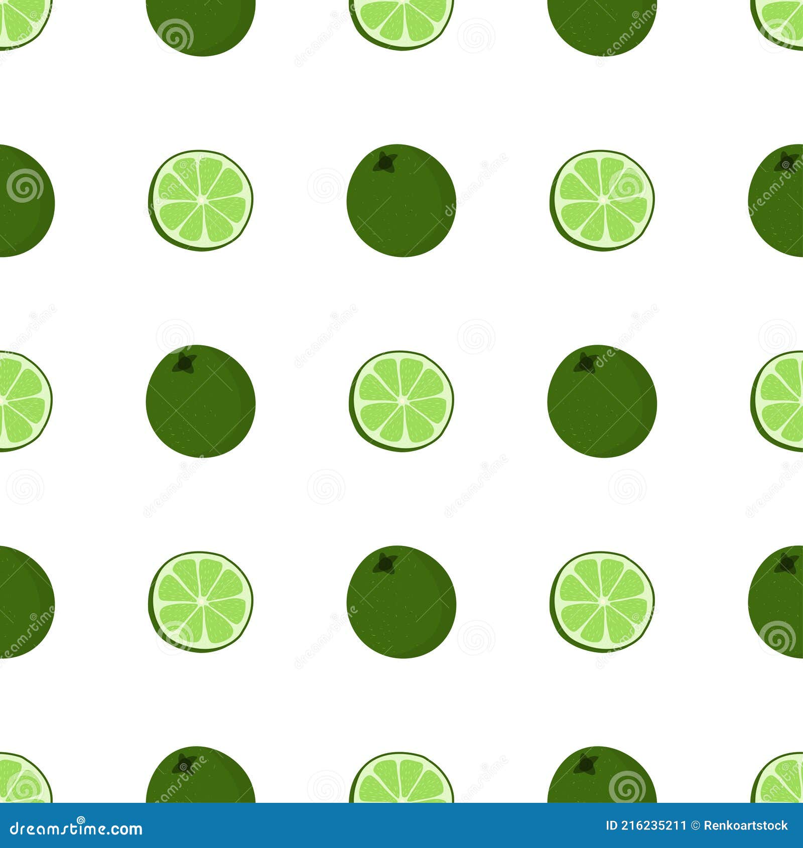 Hand Drawn Seamless Pattern with Whole and Sliced Lime. Fabric Print ...