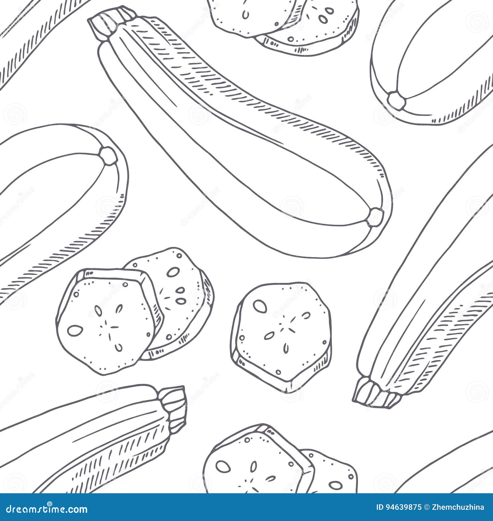 Hand Drawn Seamless Pattern with Zucchini. Monochrome Background in ...
