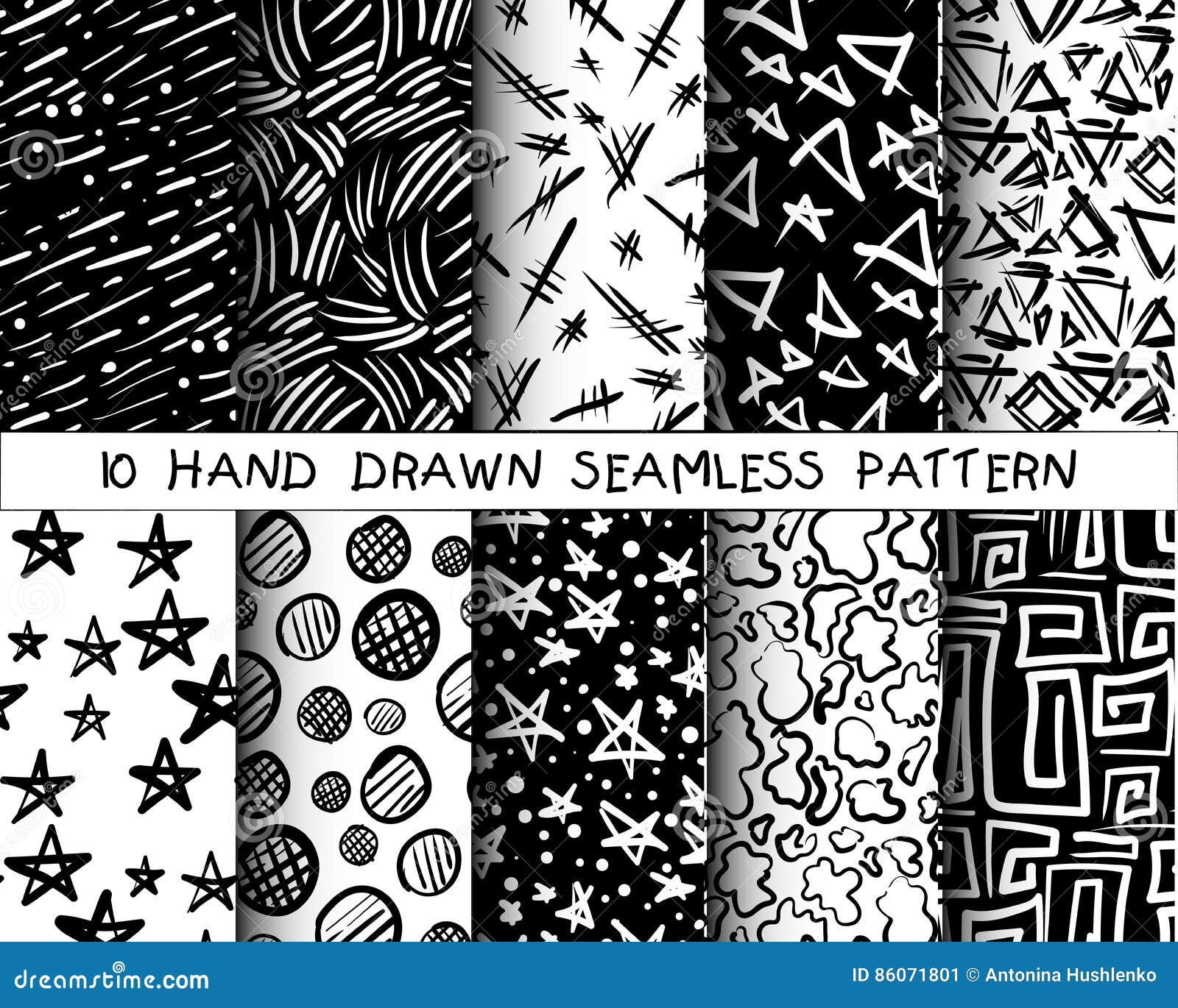 Hand Drawn Seamless Patterns Set Stock Vector - Illustration of drawn ...