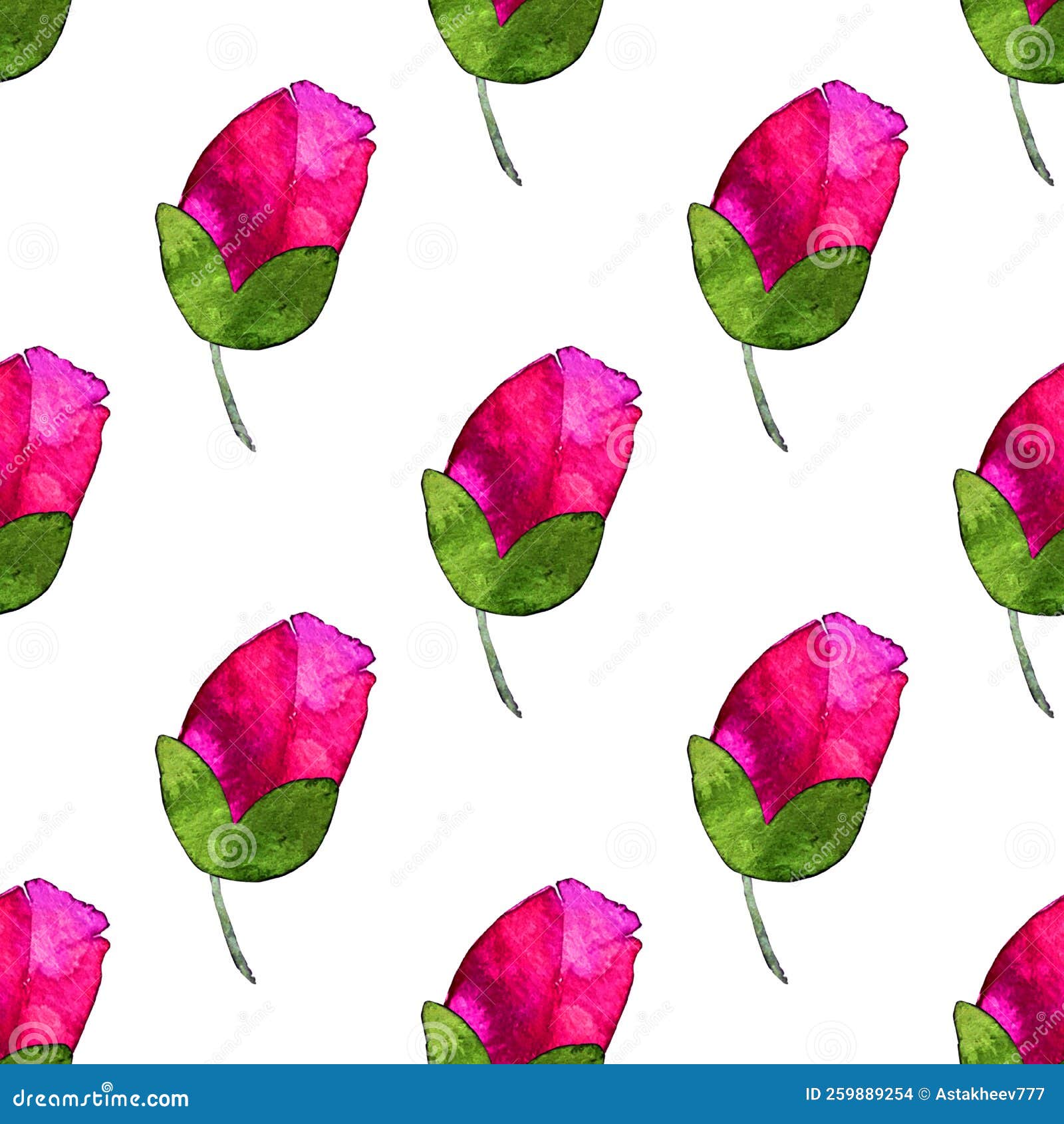 Hand Drawn Seamless Pink Rosebud, Peony Pattern. Stock Illustration ...