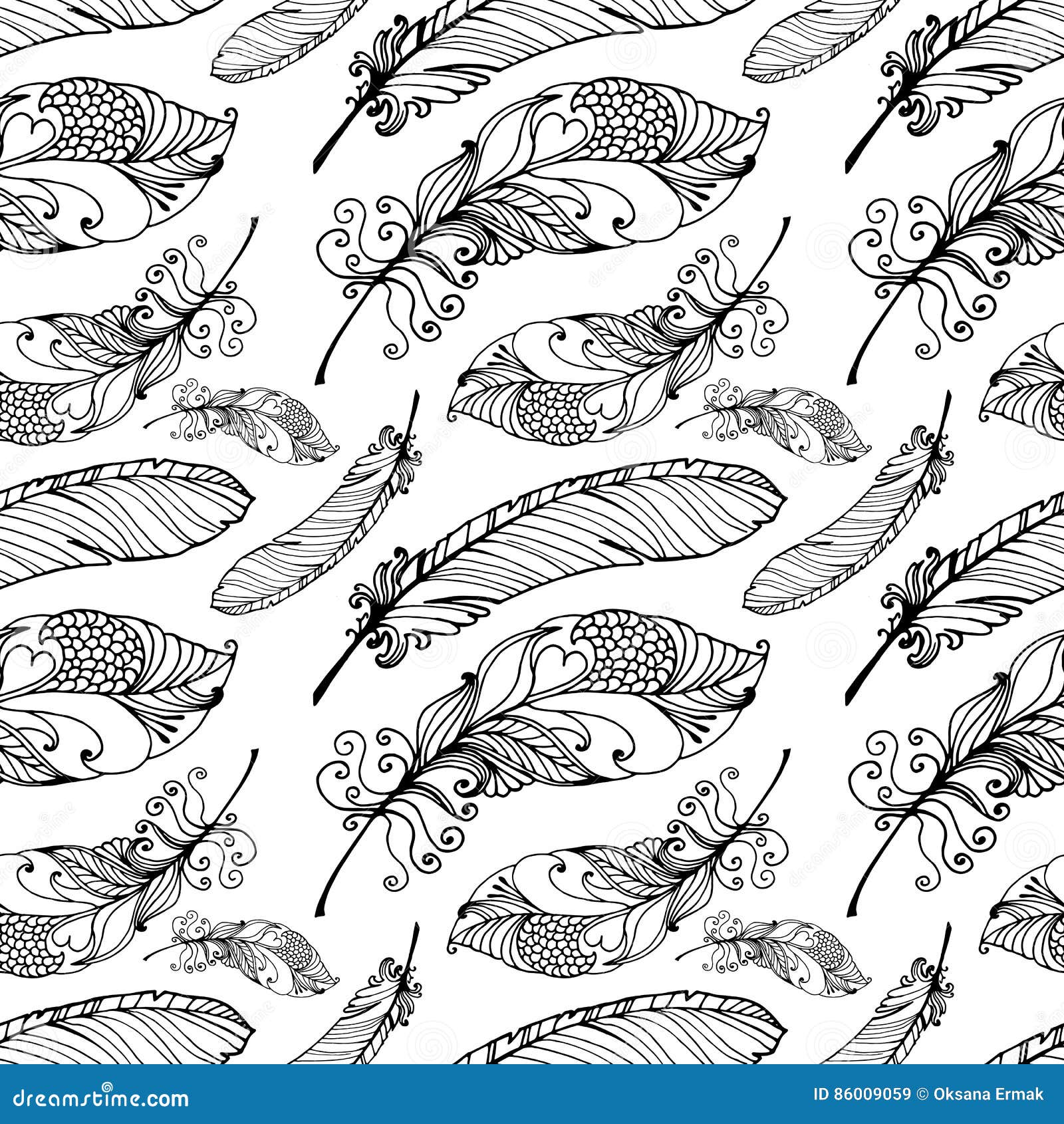 Hand Drawn Seamless Plumage Pattern Stock Vector - Illustration of ...