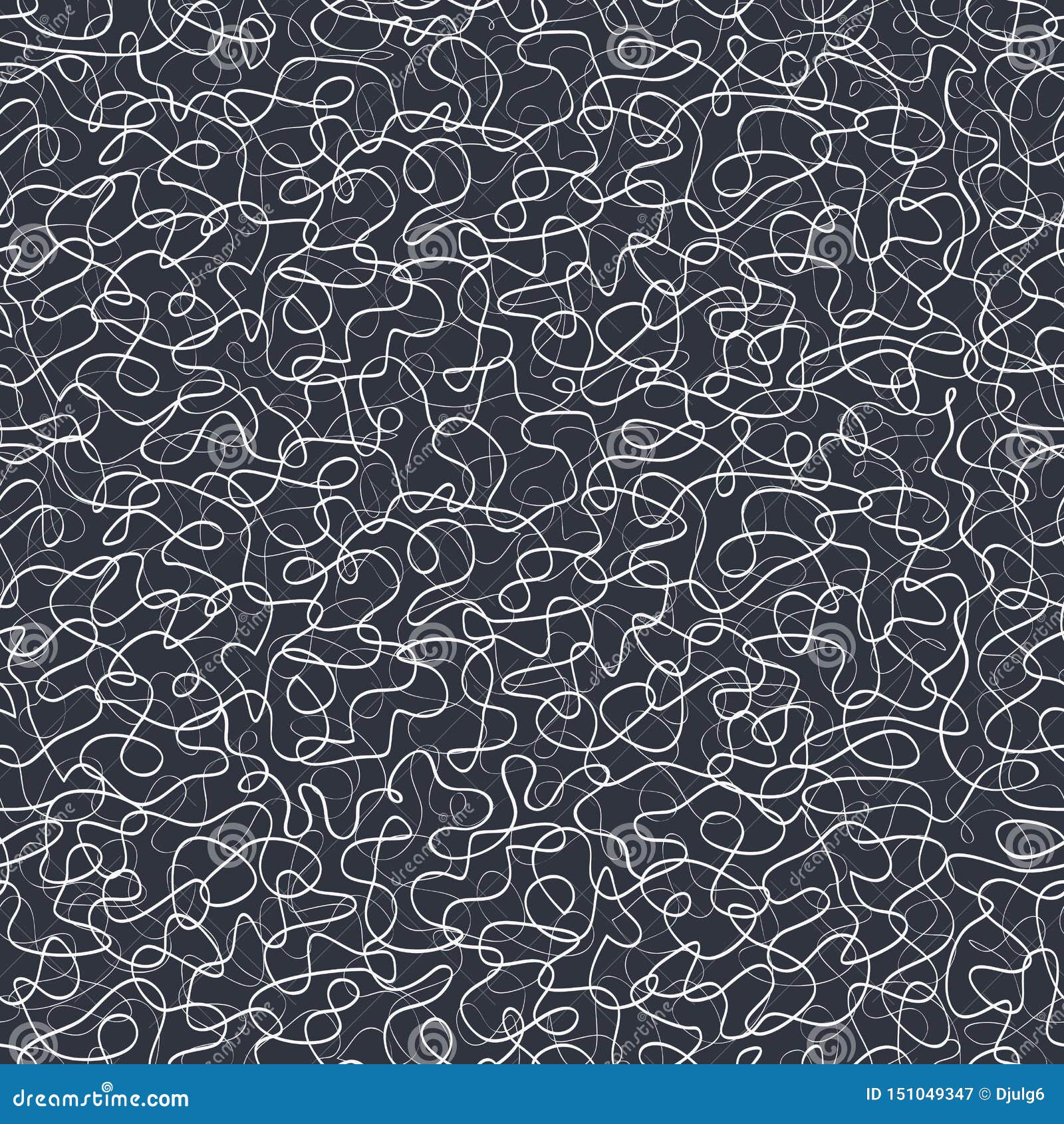 Hand Drawn Seamless Repeat Pattern of One Line. Chaotic Texture ...