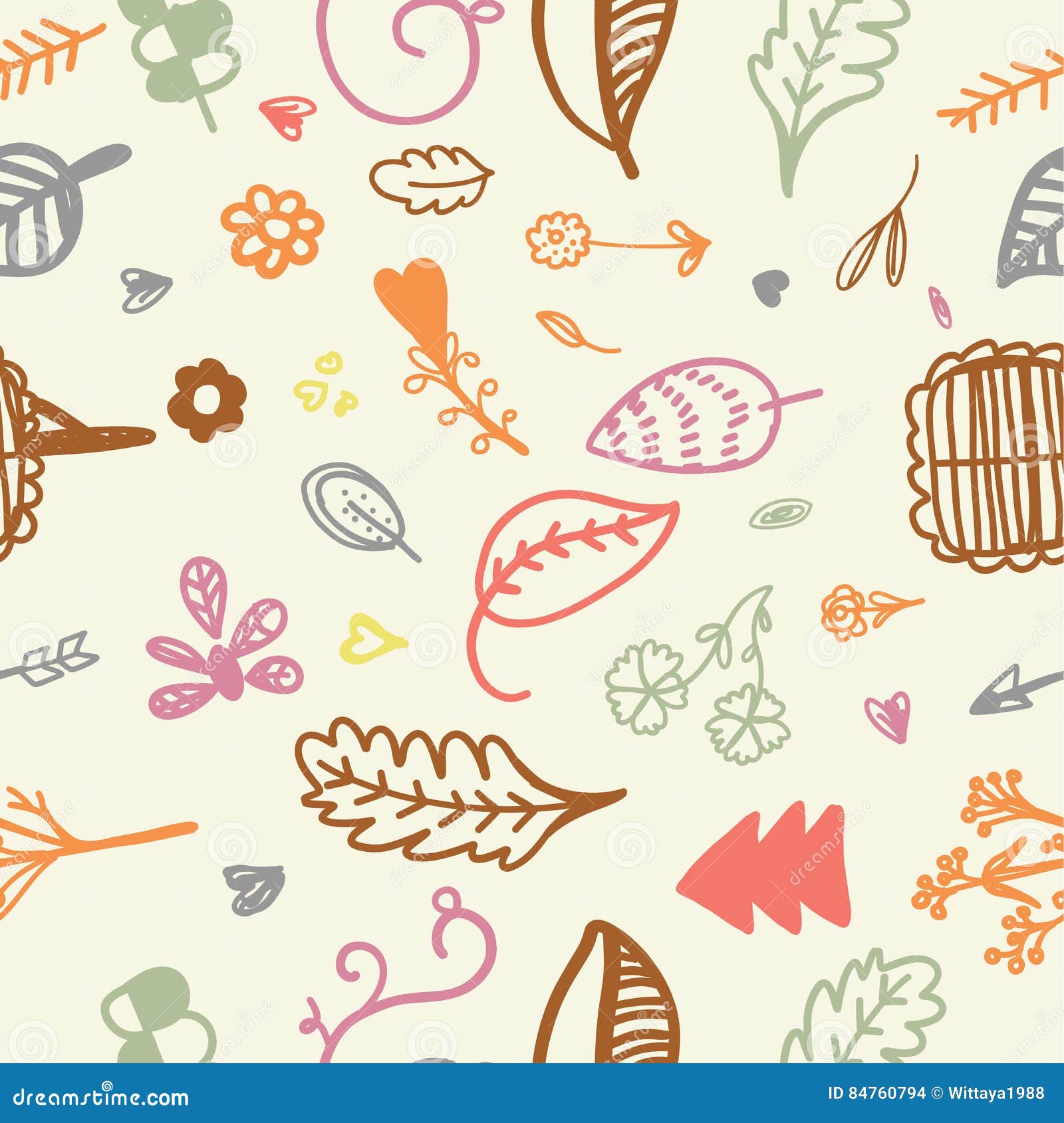 Hand Drawn Seamless Romantic Floral Pattern Stock Vector - Illustration ...