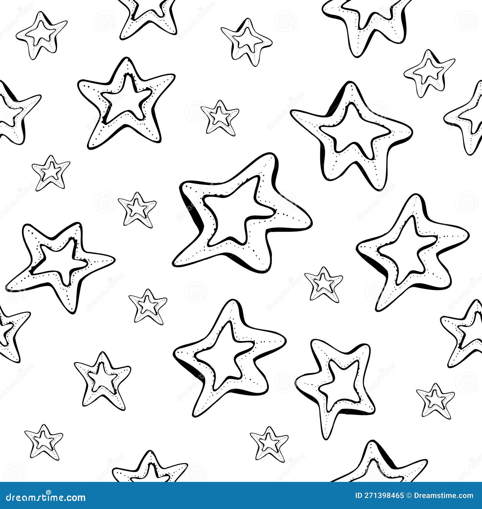 Hand Drawn Seamless Star Pattern with Ink Doodles. Stock Vector ...