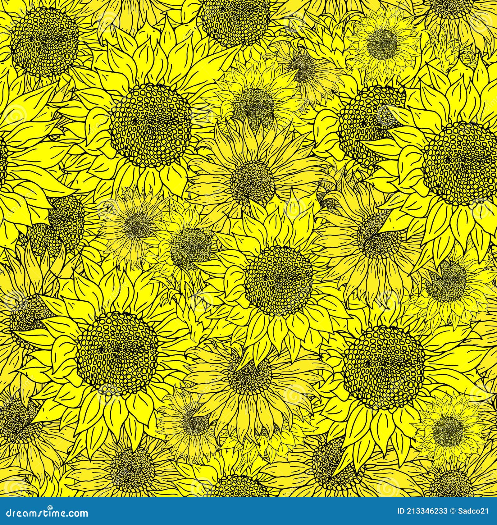 Hand Drawn Seamless Sunflower Pattern Stock Vector - Illustration of ...