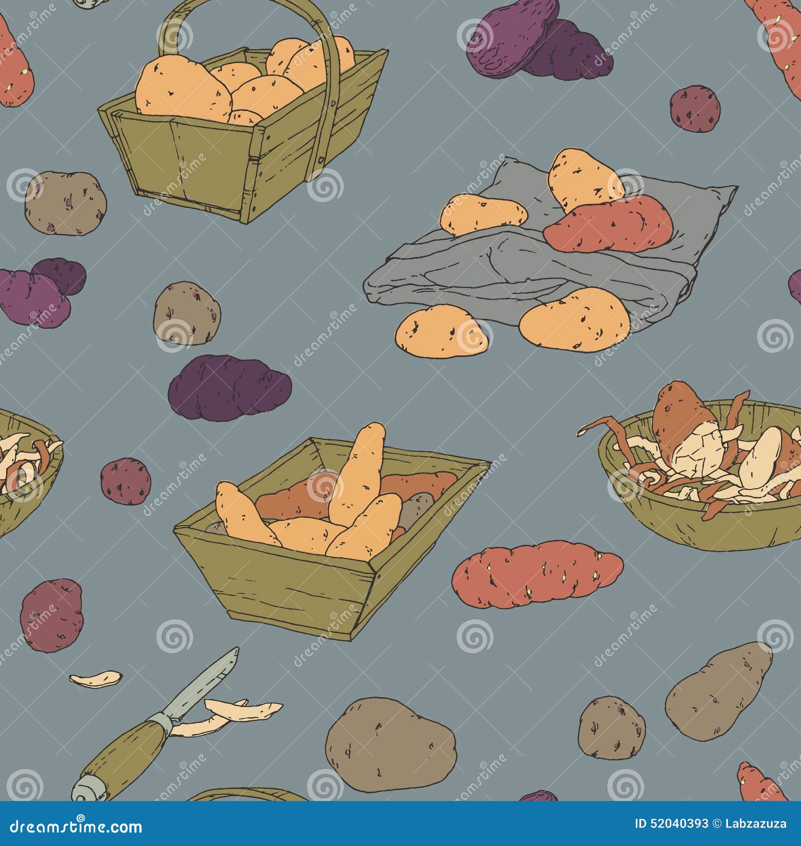 Hand Drawn Seamless Texture with Potatoes Stock Vector - Illustration ...