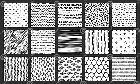 Hand Drawn Seamless Textures. Sketch Pattern, Scribble Doodle Texture ...