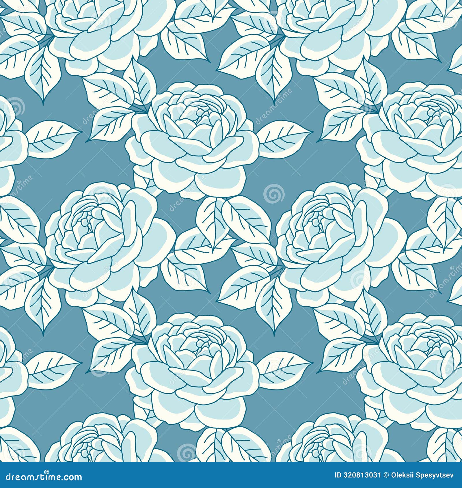 Hand Drawn Seamless Vector of Blue Peony Flowers Stock Illustration ...