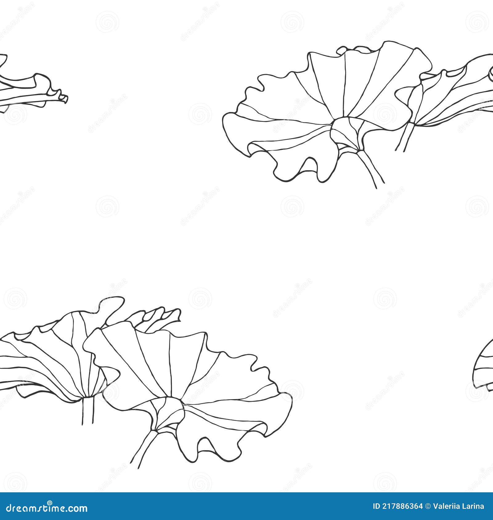 Hand Drawn Seamless Vector Lotus Leaves Pattern Stock Vector ...