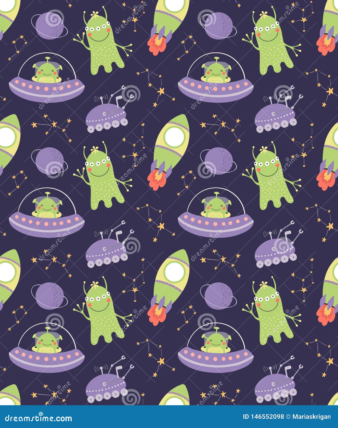 Cute Cosmic Seamless Pattern Stock Vector - Illustration of hand, girl ...