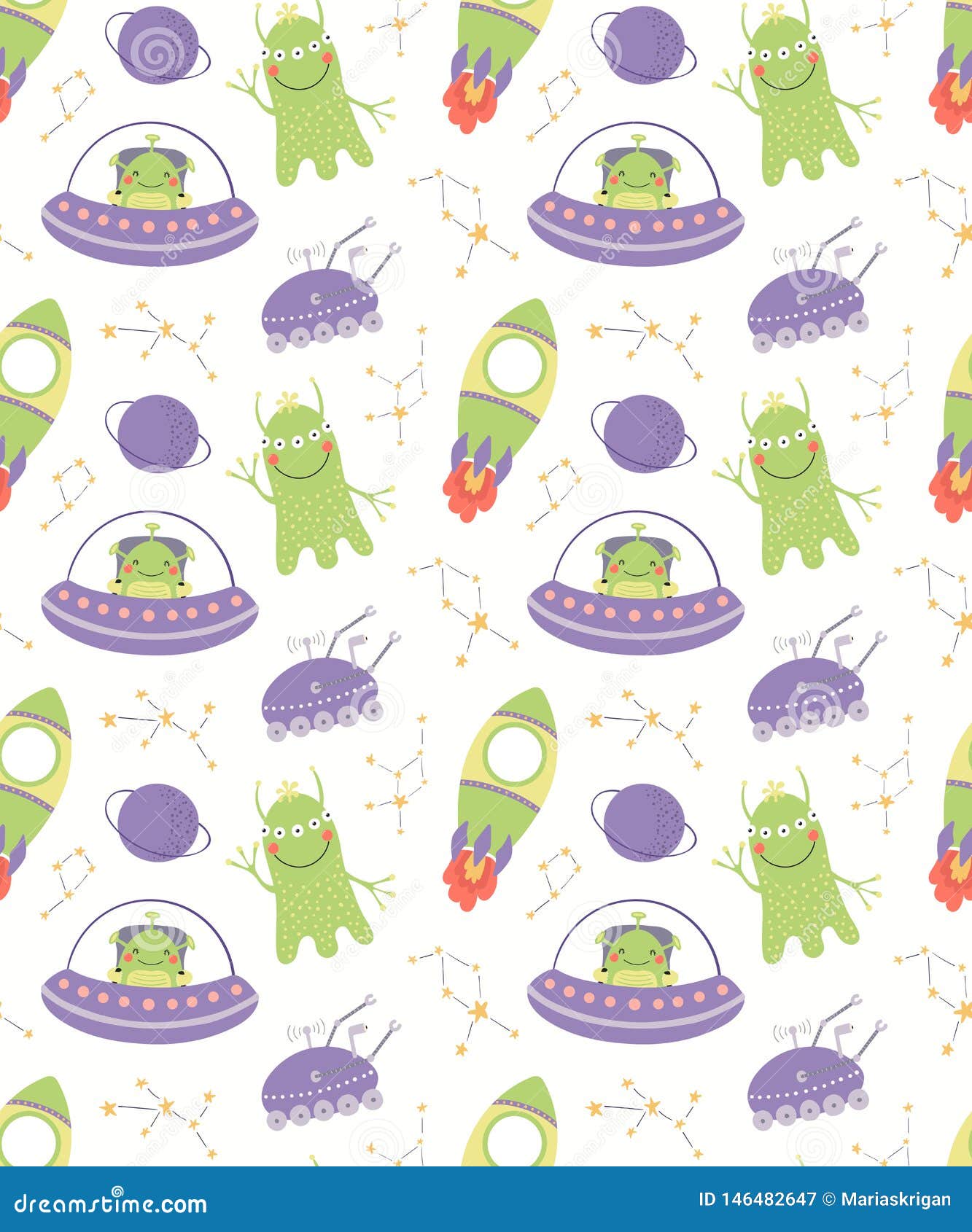 Cute Cosmic Seamless Pattern Stock Vector - Illustration of children ...