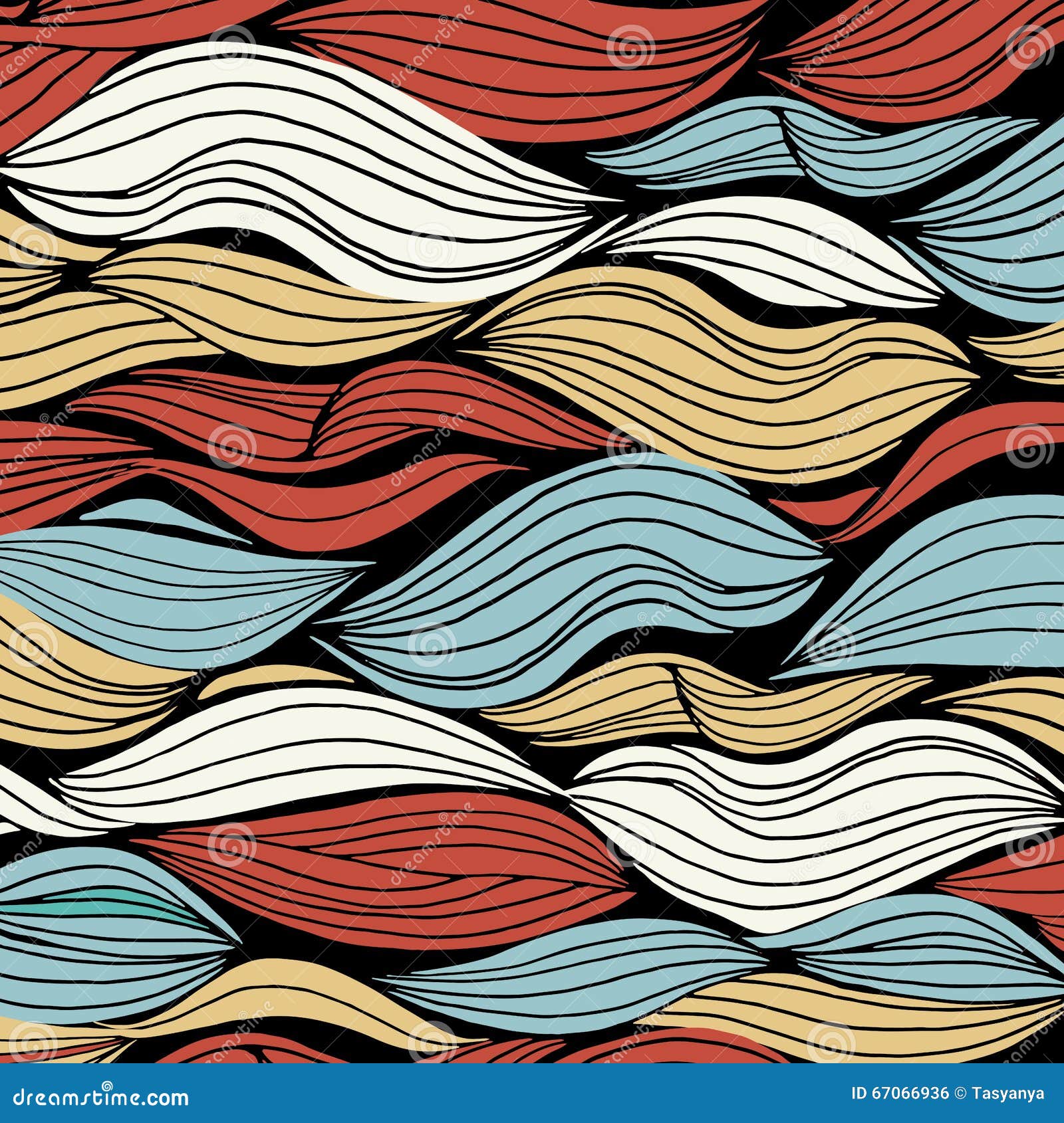 Hand Drawn Seamless Wave Pattern. Stock Vector - Illustration of ...