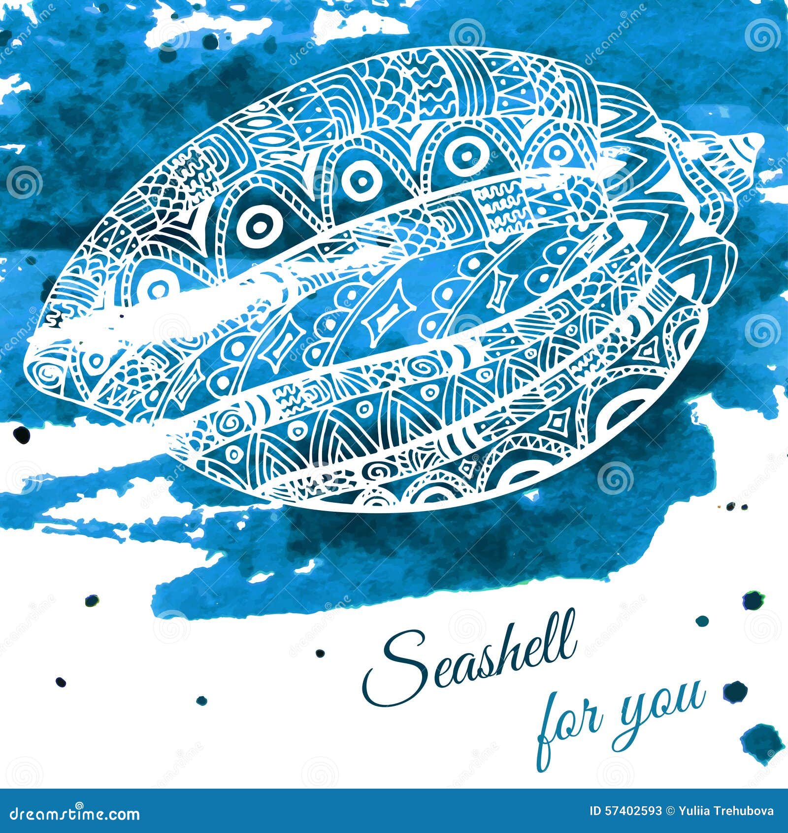 Hand Drawn Seashell with Ethnic Motif. Card with Place for Text. Vector ...
