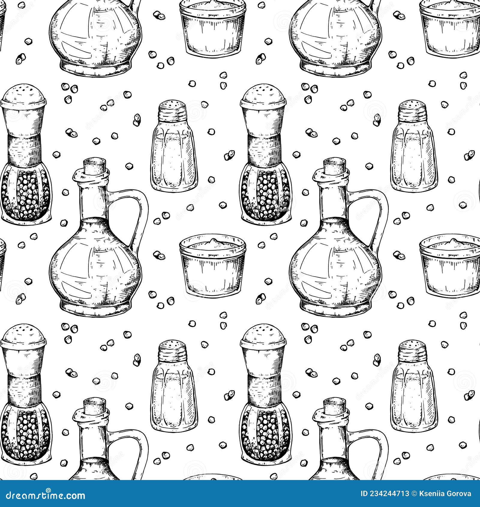 Hand Drawn Seasoning Seamless Pattern. Vector Illustration in Sketch ...