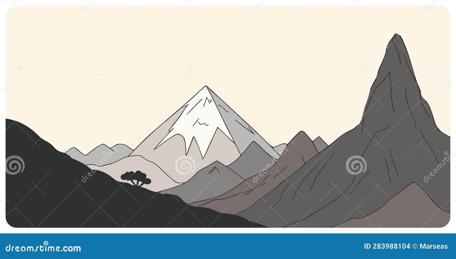 Hand Drawn Sepia Graphic Vector Mountain Landscape Stock Vector ...