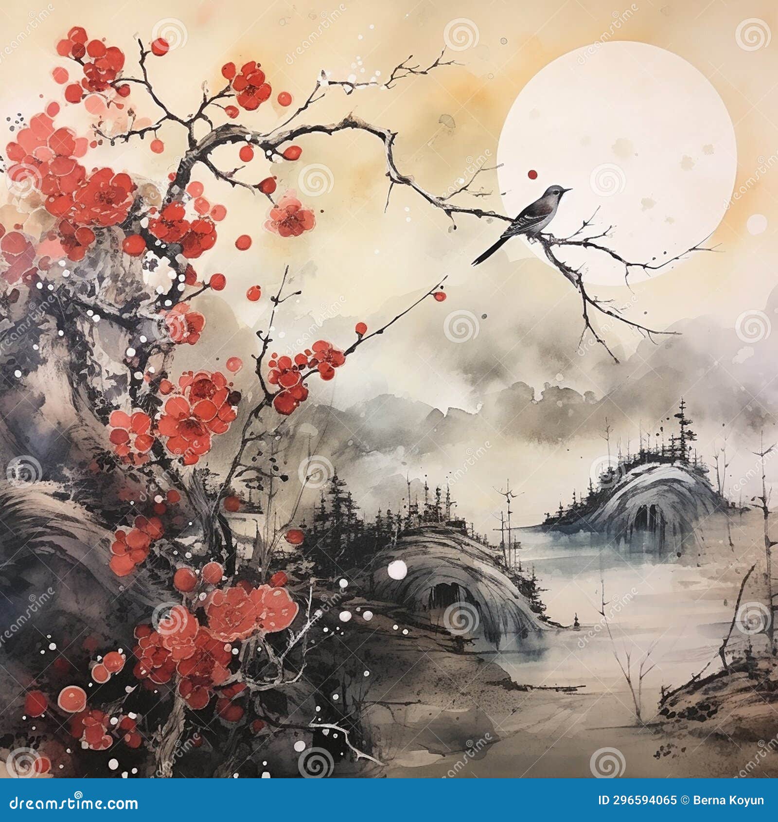 Hand-Drawn Serenity Unveiled Sumi-E Magic Stock Image | CartoonDealer ...