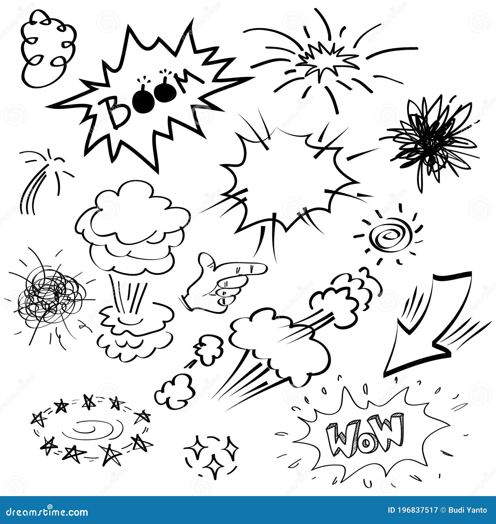 Hand Drawn Set of Abstract Comic Doodle Elements Stock Vector ...