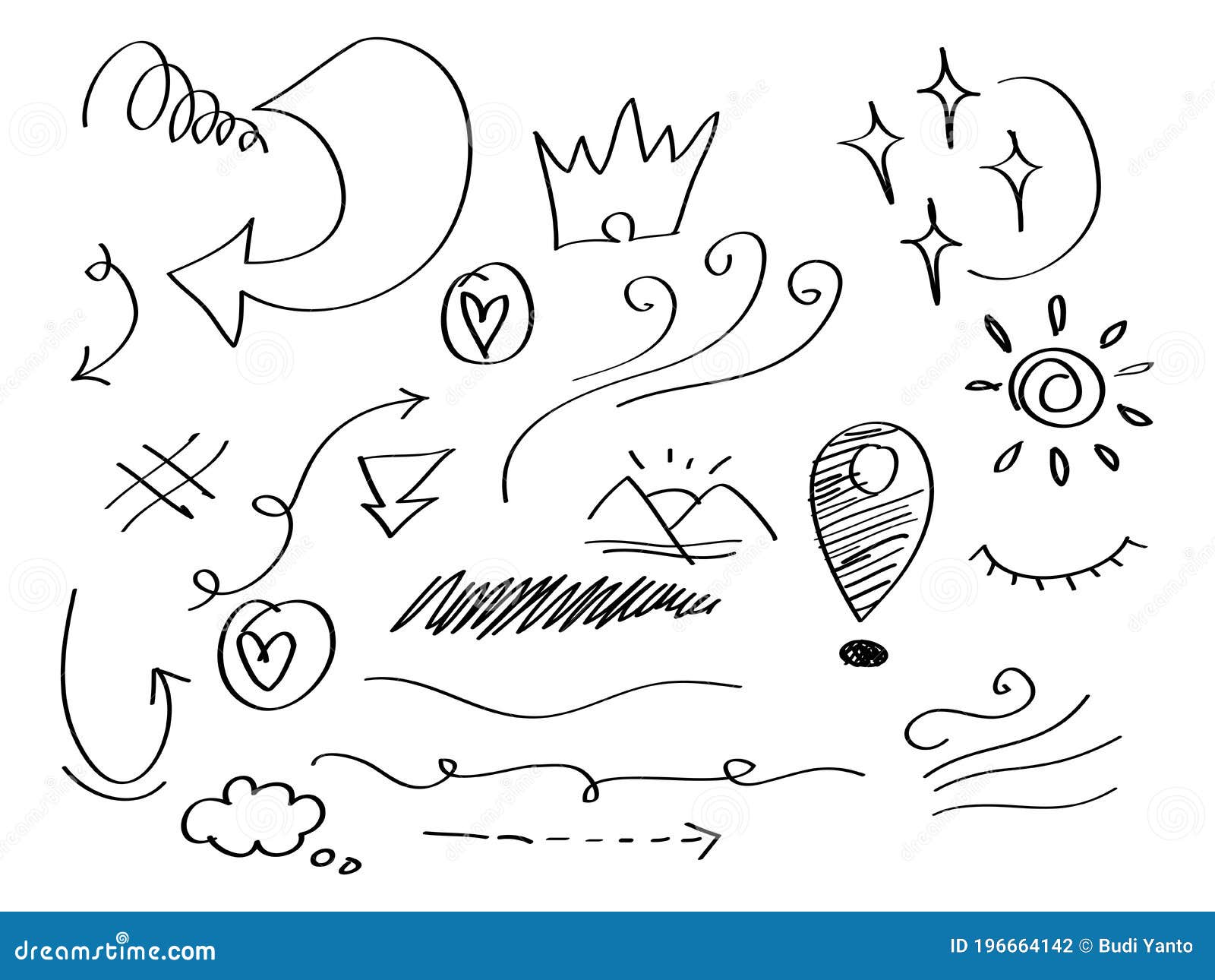 Hand Drawn Set of Abstract Doodle Elements Stock Vector - Illustration ...