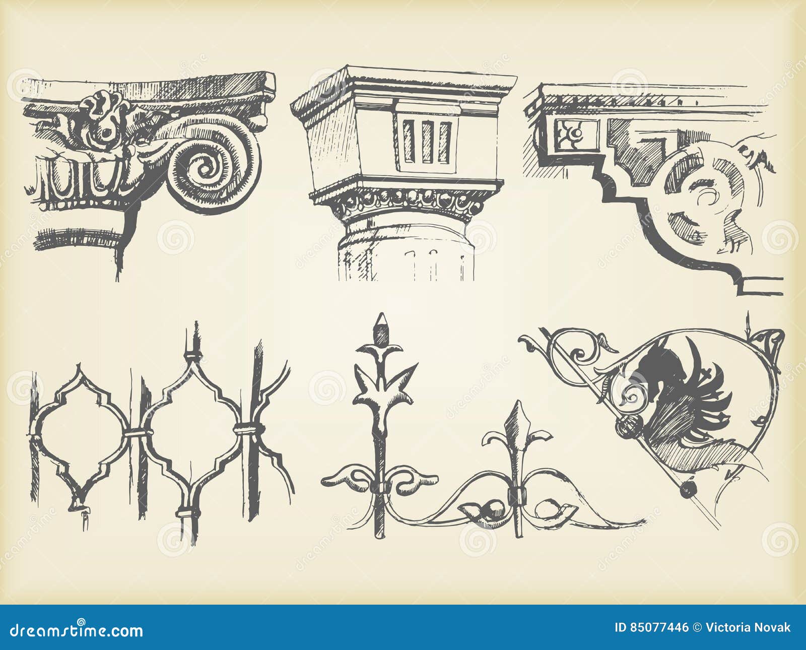 Hand-drawn Set of Architectural Elements. Stock Vector - Illustration ...