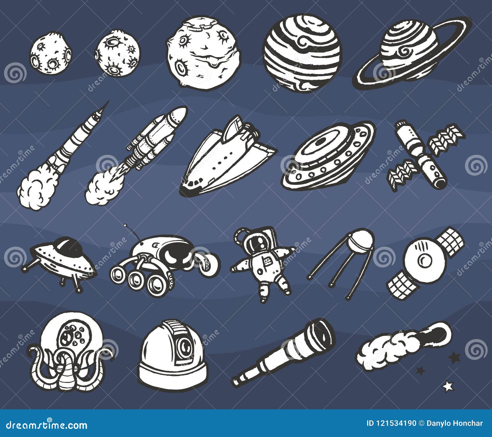 Hand Drawn Set of Astronomy Doodles. Stock Vector - Illustration of ...