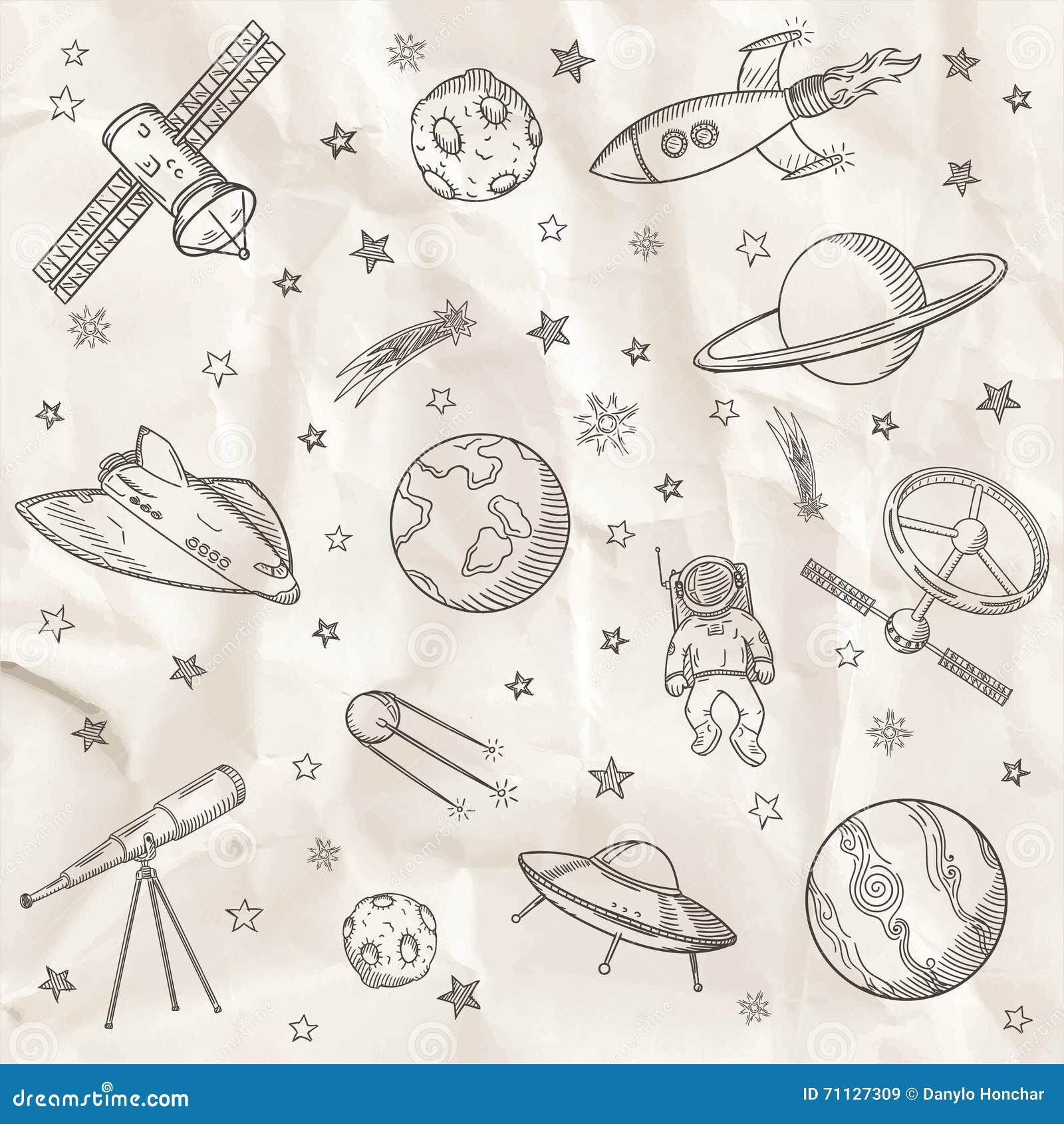 Hand Drawn Set of Astronomy Doodles. Stock Vector - Illustration of ...